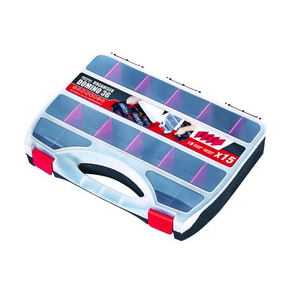 手作業工具 工具箱 パーツケース ●シンプルで使いやすいケースです。●フタは中身が見易い半透明タイプです。●仕切り板は可変タイプです。●色：ブラック(レッド)●外形寸法(mm)間口：364●外形寸法(mm)奥行：268●外形寸法(mm)高さ...