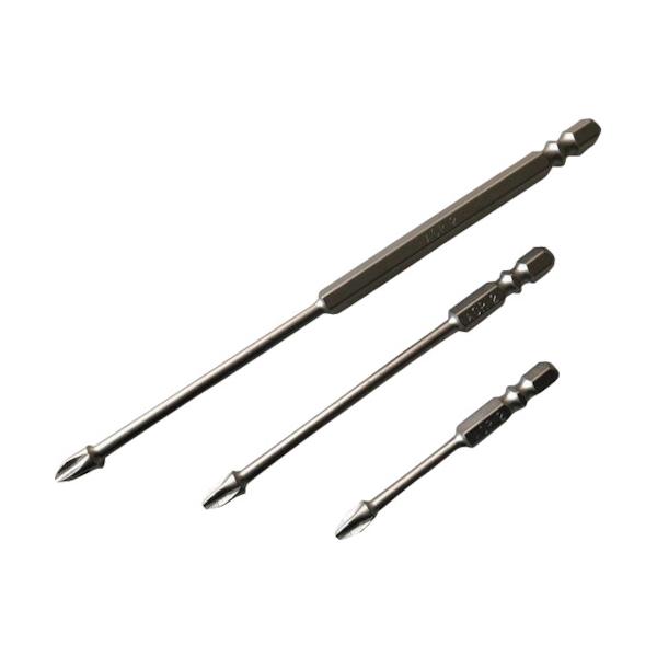 電動・油圧・空圧工具 ドライバービット 片頭ビット ●工具とネジの接触面にくさび（出っ張り）があり、工具の浮き上がりを防ぎネジ穴くずれを防止します。●より高い締め付け力を誇り、溝を潰さず付着作業を完了させます。●刃先：［［＋］］2●全長(m...