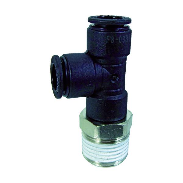 空圧用品 流体継手・チューブ チューブ継手 ●PBT樹脂を採用しており、スパッタなどの延焼事故を防止します。●空気圧汎用型継手では初の軽量化を実現しました。●各種エア配管および水配管。●適合チューブ外径D(mm)：8×8●接続口径：R3/8...