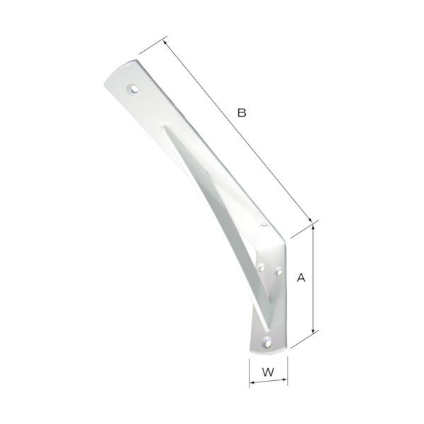 金物・建築資材 建築金物 棚受金具 ●ワイド３８巾と大きいサイズです。●全種類補強付で強度が高くなっています。●丸みをつけ、デザイン性が上がっています。●棚受、陳列棚などに。●幅(mm)：38●奥行(mm)：500●高さ(mm)：250●厚...