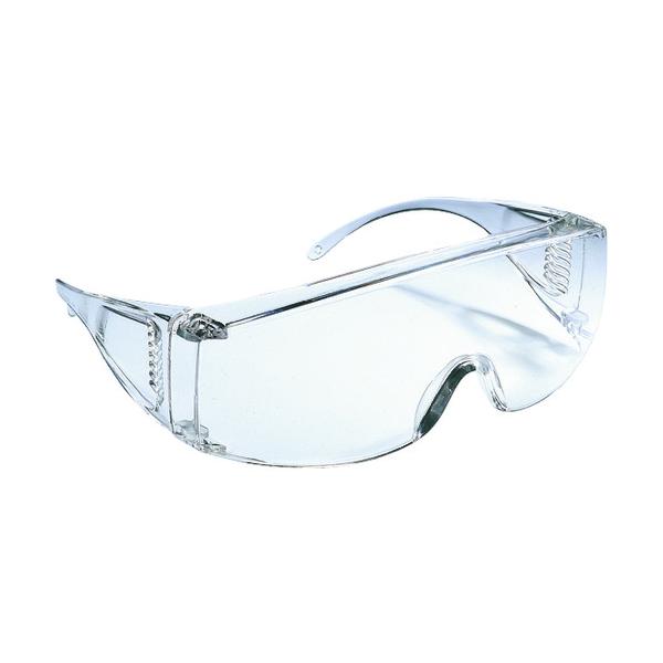 保護具 保護メガネ・防災面 一眼型保護メガネ ●レンズ上部には防じん性を高めるひさし付きです。●レンズ色：クリア●テンプル色：クリア●フレーム色：クリア●幅(mm)：137●コーティング：防曇＋防傷＋ＵＶカット●防曇加工：○●防傷加工：○●...