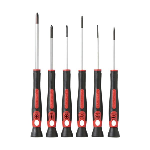 手作業工具 ドライバー・六角棒レンチ 精密ドライバー ●ハンドルは人間工学に基づいて設計されています。●ヘッドがスムースに回転するので指先で回せます。●硬度とトルク値はドイツDIN格及びISO基準以上です。●ブレードを差し込んでの強力な締め...