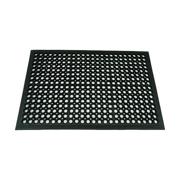 清掃・衛生用品 床材用品 ノンスリップマット ●天然ゴム素材１００％で、弾力性、ノンスリップ性、耐久性、摩耗性、防振性に優れています。●孔付きで透水性もあるため、雪地や砂地、砂利などでも使用可能です。●周囲の縁にテーパー（傾斜）が付いている...