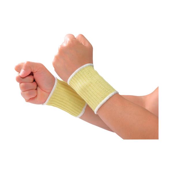 保護具 保護服・防護服 耐切創保護服 ●厚手タイプの編サポーターです。●手首を保護し、安全性をサポートします。●金属加工。●色：イエロー●サイズ：S●耐切創レベル：4●幅(cm)：8●長さ(cm)：11●厚さ(mm)：1.5●手首幅(cm)...