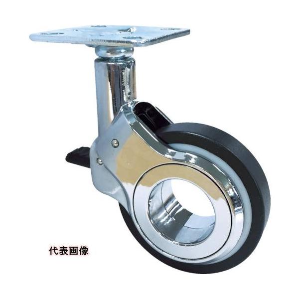 金物・建築資材 キャスター プレート式樹脂車 ●車輪中央部が空洞になっているデザイン性の高いキャスターです。●ほこりなどが溜まりにくい形状にもなっています。●シェルフ箪笥、ワイヤ家具、イス、デザインカートのホイールに使われます。●車輪径D(...