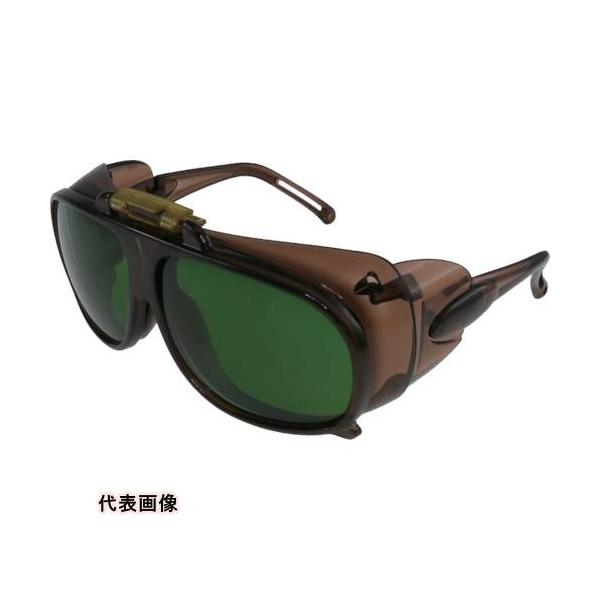 工事・照明用品 溶接用品 遮光メガネ ●ワンタッチで遮光レンズ部を跳ね上げ可能です。●フィット調整も可能な高機能モデルです。●ガス溶接作業、溶接周辺作業に。●遮光度：#5●フレーム寸法(mm)：W150×H64×D162●レンズ色：グリーン...