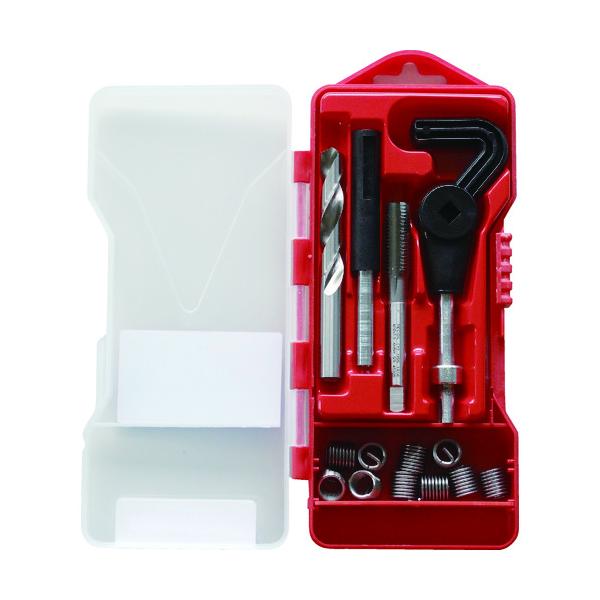 切削工具 ねじ切り工具 インサートねじ ●下穴用ドリルと専用タップがついており、挿入工具はタップハンドルとしても使用できます。●マグネット付折取り工具付きです。●めねじ補修用。●産業機械・自動車・オートバイの保守・修理用。●呼び寸法：M8●...