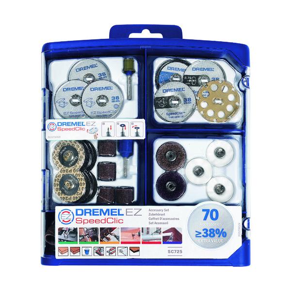 電動・油圧・空圧工具 電動工具 マイクログラインダー ●EZLockアクセサリー全70個入り●研削/研ぎ、切断・切削、汚れ落とし/磨き、研磨など。●セット内容：カットオフホイールEZ409×3、EZ456×4、EZ476×2、シェーピングホ...