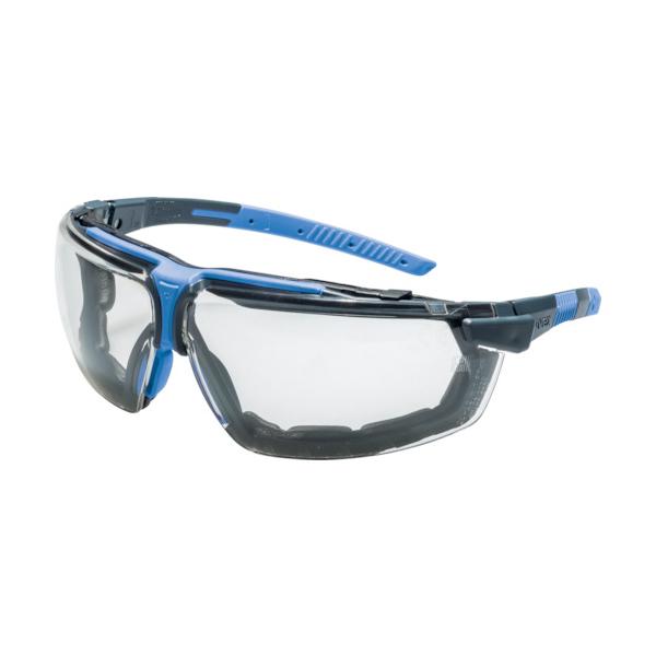 保護具 保護メガネ・防災面 二眼型保護メガネ ●めがねと顔の隙間をうめて密着性を高めるガードフレーム付きです。●レンズ色：クリア●テンプル色：アンスラサイト/ブルー●レンズ厚(mm)：2.2●コーティング：excellence（内側：強防曇...