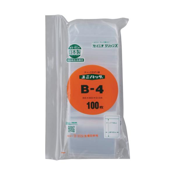 梱包用品 梱包結束用品 ポリ袋 ●スタンダードなフィルム厚0.04mmのチャック付ポリエチレン袋です。●部品等の保管、管理。●色：透明●縦(mm)：85●横(mm)：60●厚さ(mm)：0.04●厚さ：0.04mm●ポリエチレン（PE）