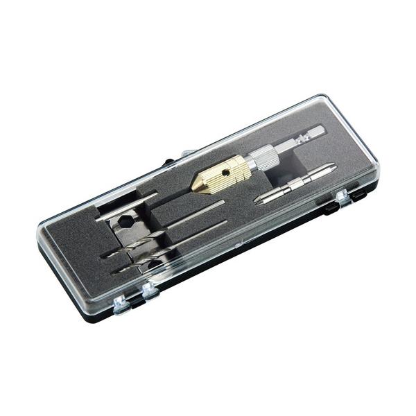 電動・油圧・空圧工具 電動工具 ドリルチャック ●細かなサイズのドリルを装着できる精密ドリルチャックです。●模型・ビース・基盤製作・プラモデルなどの穴あけ、バリ取り作業に。●チャック能力(mm)：0.1〜3.2●全長(mm)：65●コレット...