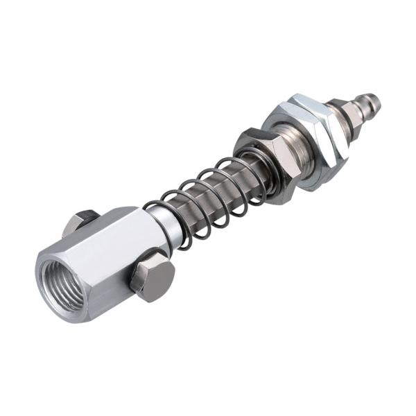 メカトロ部品 軸受・駆動機器・伝導部品 ロボットハンド用パーツ ●内蔵のスプリングによって衝撃を吸収します。●吸着パッドの装着が簡単に行えます。●六角シャフトによる回止構造です。●取付接続：PT1/8●高さ(mm)：72.8●ストローク(m...