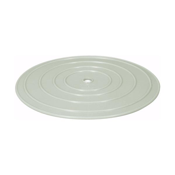 物流・保管用品 コンテナ・パレット 丸槽 ●重石ズレ防止ミゾ付●押しフタ●適合本体：01398●色：グレー●外形寸法(mm)外径：430●外形寸法(mm)高さ：20●本体押しフタ●ポリプロピレン