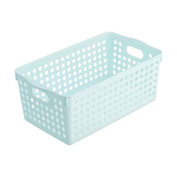 研究用品 厨房用品 調理器具 ●効率的な食品収納力とデザインが自慢のバスケットです。●お部屋の小物類はカラフルバスケットで分類収納するのに便利です。●幅(mm)：166●奥行(mm)：293●高さ(mm)：115●色：ライトブルー●ポリプロピレン