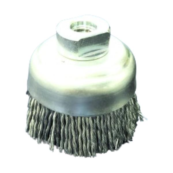 電動・油圧・空圧工具 研削研磨用品 カップブラシ ●毛材の広がりに配慮しワイヤーの根元を傷つけない折損防止金具構造になっています。●毛材密度、波形状、トリムが最適のバランスで製作されています。●高いバランス基準で製品化しておりますので、腕へ...