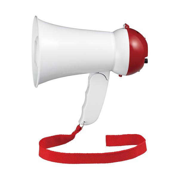 安全用品 安全用品 拡声器 ●サイレン音で非常時に周囲へ注意喚起します。●音声やサイレンの音量を簡単に調整できます。●折りたたみハンドルタイプなのでコンパクトに収納できます。●定格出力(W)：5●音声通達距離(m)：約100●内蔵音通達距離...