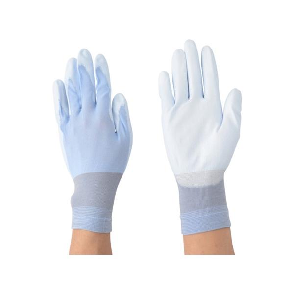 保護具 作業手袋 すべり止め背抜き手袋 ●長繊維ウーリーナイロンを使用していますので、ホコリの発生を抑制します。●手のひら部分にウレタン樹脂をコートしています。●ロングタイプなので、手首を守ります。●精密機械工業・流通作業。●色：ブルー●サ...