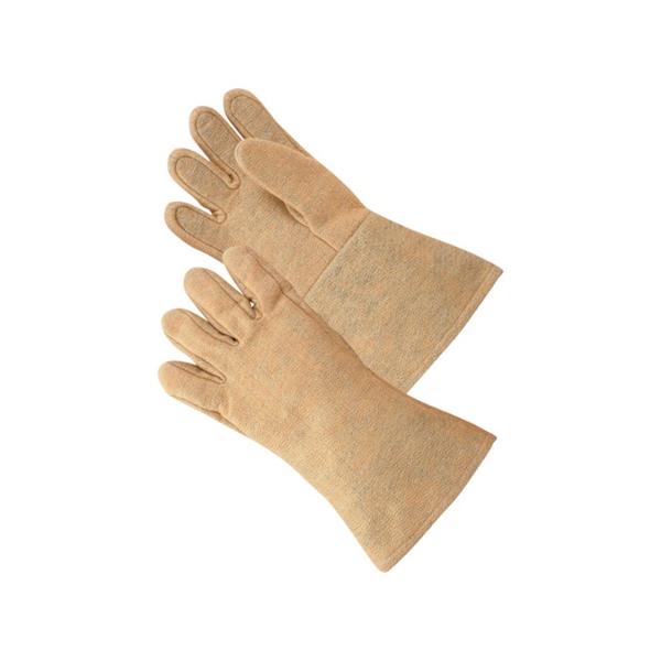 保護具 作業手袋 耐熱手袋 ●フェルト入りの耐熱手袋●フェルト入りのため、厚みがあります。●鍛造・鉄鋼等の高温物を取り扱う作業用。●色：ベージュ●サイズ：フリー●全長(cm)：35●手のひら周り(cm)：30●中指長さ(cm)：9●素材耐熱...