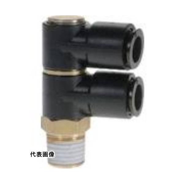 空圧用品 流体継手・チューブ チューブ継手 ●用具不要のワンタッチ着脱です。●チューブへの傷がつきにくいロック構造です。●各種エア配管●適合チューブ外径D(mm)：10●ネジ部：R1/4●本体：しんちゅう、ポリアセタール樹脂●シール材：ニト...