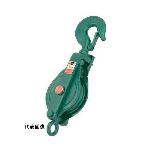 荷役用品 吊りクランプ・スリング・荷締機 滑車 ●側板が開くのでロープの途中からでも装着できます。●ロープを通し、荷物等の吊り上げや引っ張り作業。●最大使用ロープ径(mm)：14●車径(mm)：125●使用荷重(ton)：1.5●ベケット付...