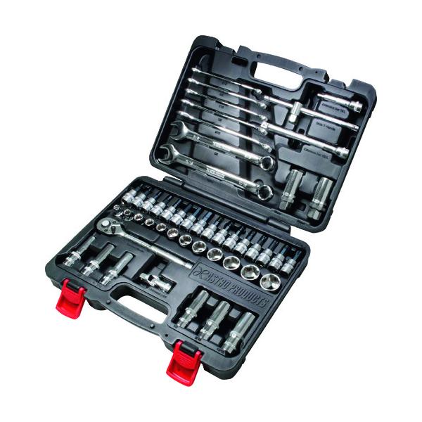 手作業工具 工具セット ツールキット ●入り組み点数48点のインチ工具セットです。●基本的な作業に使える充実の内容で、アメ車やハーレーなどをメンテナンスするときに使用できます。●48点すべての工具を収納できる専用ケースは、閉じるとコンパクト...