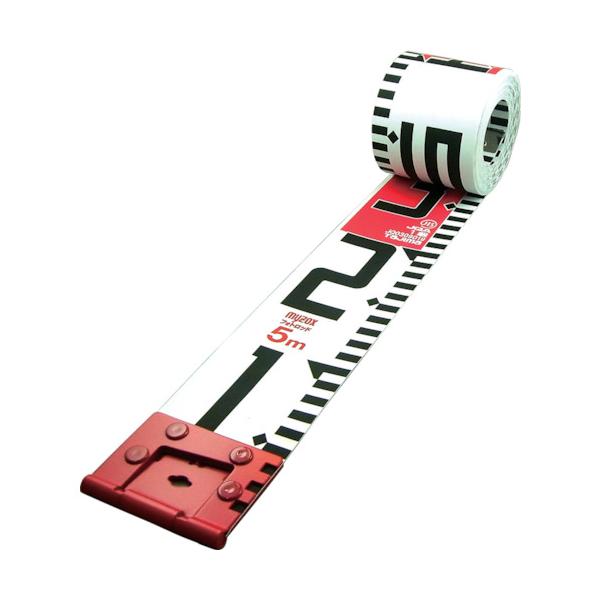 測定・計測用品 測量用品 標尺 ●写真写りの良い目盛・数字です。●ガラス繊維のクロス張り芯材で、引っ張りや裂けに強いです。●つや消しの塩化ビニールコーティングで、目盛の耐久性に優れ、乱反射もしません。●先端は192°回転金具で、どんなところ...