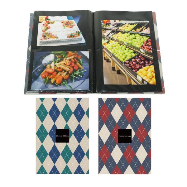 おしゃれなアーガイル柄の黒台紙ミニアルバム。ポスト判40枚収納。外寸サイズ:163×233×10mm■外寸サイズ：163×233×10mm■重量：80g■収納サイズ：L判・ポスト判40枚収納(1シート4枚×10シート)または2L判20枚収納...