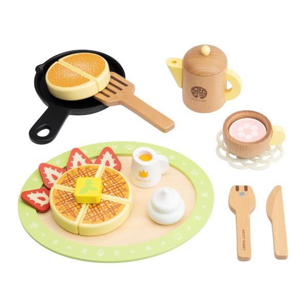 遊び方パンケーキで楽しいカフェタイム！パンケーキを焼いたら、盛り付けをして、ドリンクを注いで「いただきます♪」おもちゃのひみつ♪パンケーキ　表と裏でパンケーキの味が変わるよ！何味がいいかな？ドリンクプレート　飲み物も裏と表でメニューが変わり...