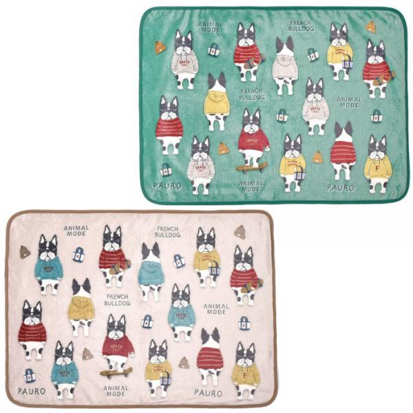 OGY（オフグレー）【4582713789572】BG（ブルーグリーン）【4582713789589】にぎやかでカラフルな転写プリントひざ掛け。寒いお部屋やオフィス、車内などいろいろな冬のシーンで活躍します。裏側のボタンの付け方次第で、シー...