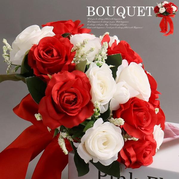 ブーケ 花束 造花 フォトウエディング 前撮り イベント商品説明◆サイズ全長約27cm/横幅約23cm◆重量149.8グラム◆素材ポリエステル/PU◆造花ブーケ花束ラウンドブーケアーティフィシャルフラワー◆生産地:中国◆サテンリボン付き◆カ...