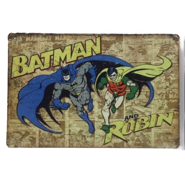 バットマン アンド ロビン 金属製　メタルサインプレートBATMAN AND ROBIN DCコミック DC COMICアメリカンコミック アメコミ ヒーロー看板　ブリキ　アンティーク　ガレージ　インテリア　広告　カフェ　店舗備品バットマン...