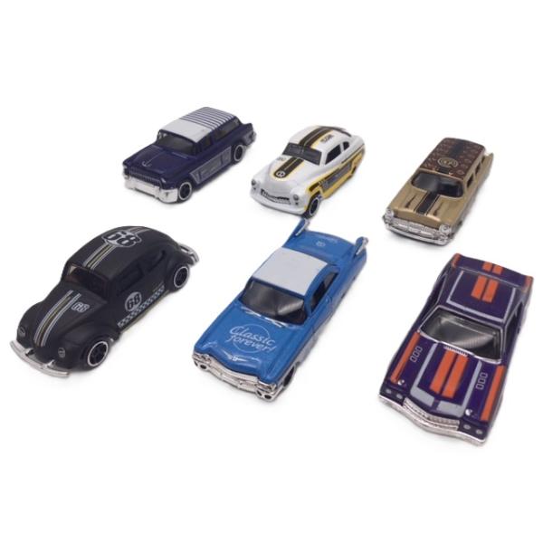 MODEL Alloy CAR社製　1/64スケールのクラシックカー　6種セットのミニカー1台あたりのサイズ：全長約７．５cm、幅約２．５〜３．２cm、高さ約２．３〜２．７cmプルバック機能は付いておりません。転がし走行のみとなります。・内...