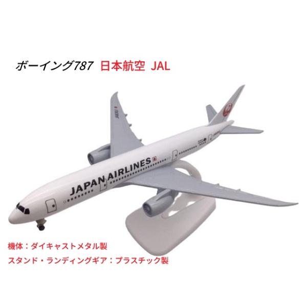 ボーイング787 日本航空JALを20cmで再現したダイキャスト模型。スタンド＆ランディングギア付きで飛行・駐機シーンを楽しめる世界の翼20cmシリーズ。鶴丸ロゴが映える精密ミニチュア旅客機モデル。