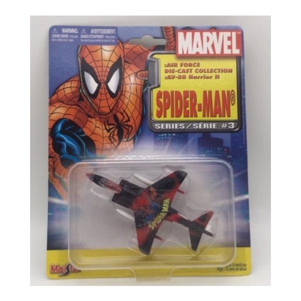ミニチュア戦闘機がスパイダーマンと夢のコラボ！！！マイスト社製。ライセンス品。2004年製の超デッドストック品。未開封新品戦闘機のスケールモデルにスパイダーマンのかっこいいプリントが施されています。戦闘機名：アメリカ軍 AV-8B ホーカー...