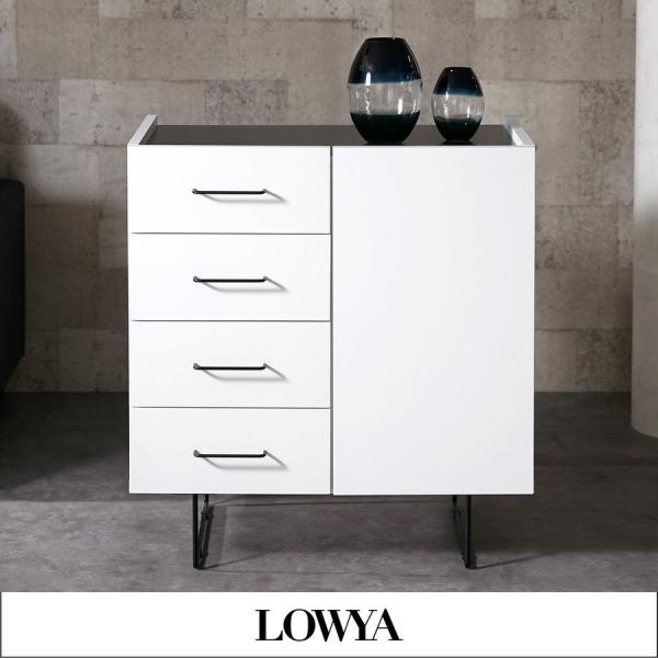 スマートなデザインがお部屋に映える引出し付きのサイドボードです。【サイズ】幅75x奥行44.5x高さ80cm【素　材】[引出前板]強化紙(ブラウン)、ポリ板(ホワイト)[側面・内装]プリント紙化粧板[天板]ポリ板[脚]スチール粉体塗装 【カ...