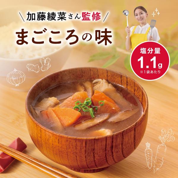 綾菜さん流万能氷だしと同じ食材を使って出汁を取り、2種類の味噌で仕上げました。優しい旨みが楽しめる一品です。【内容量】150g×6袋【栄養成分表示（1袋150g当たり）】熱量（kcal）:62たんぱく質（g）:3.0脂質（g）：4.1炭水化...