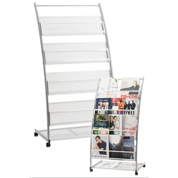 【湾曲ディスプレイ】 お洒落な湾曲デザインで見やすく取り出しやすい。サロン、待合室、イベント会場など様々なシーンで活用でき雰囲気に合わせカラー2色展開！【ストック可能】ラック幅3.3cm４段ラックに加え底部にストック棚付きでスペースを活用し...