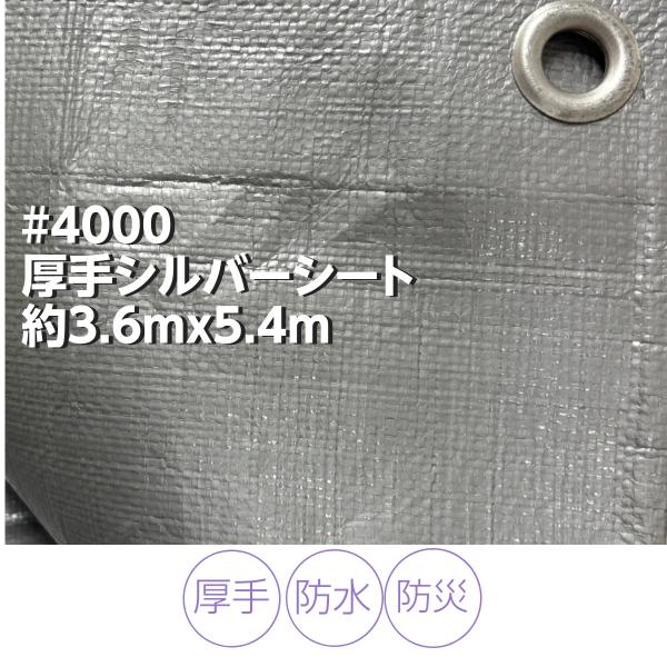 キーワード：シルバーシート 厚手 4000 UV サイズ 3.6m×5.4m 梅雨対策 屋外 養生 レジャー 防災 工事 土木 建築 輸入・生産国：ベトナム・仕上がりサイズ 約3.6m×5.4m　ハトメピッチ900mm　アルミハトメ・カラー...