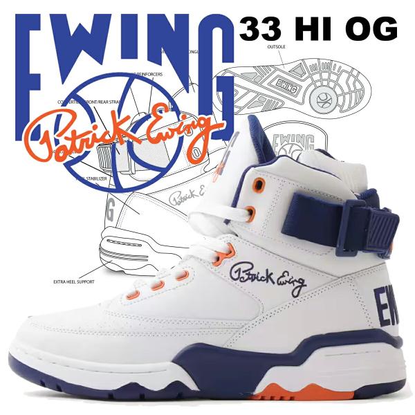 EWING 33 HI OG WHITE/BLUE/ORANGE pewf001-wboユーイング・アスレチックスのフラッグシップシューズ、33 HIは1990年のオリジナルモデルを忠実に再現した復刻モデルです。シューズの前後どちらでも着用...