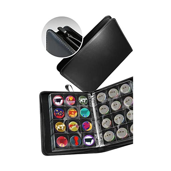 ・ブラック ワンサイズ Pin Collection Book・【大切なグッズの収納　保護　鑑賞に、これ1つ】　高品質PUレザーのフルカバータイプのコレクションファイルで、缶バッジ、ラバーストラップ、アクリルキーホルダーなど様々なグッズを収...