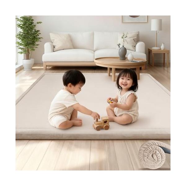 ベージュ/180×200cm/playmat・Color:ベージュSize:180×200cm・極厚3.5cmで赤ちゃん専用のプレイマット 極厚35mmの低反発素材を採用したほふくマットです。赤ちゃんのデリケートな体を守る高い衝撃吸収性で、...