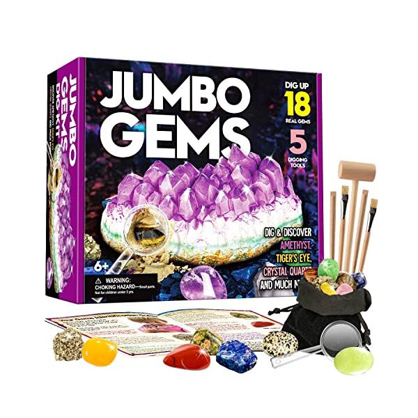 宝石発掘宝石/ワンサイズ/-・ジャンボ宝石発掘キット： 宝石の興奮を発見 巨大なアメジストのブロックを掘り出して、18 個の輝く宝石の宝物を明らかにし、宝石の形成と抽出の秘密を明らかにする鮮やかな学習体験を掘り下げましょう。このキットは、子...