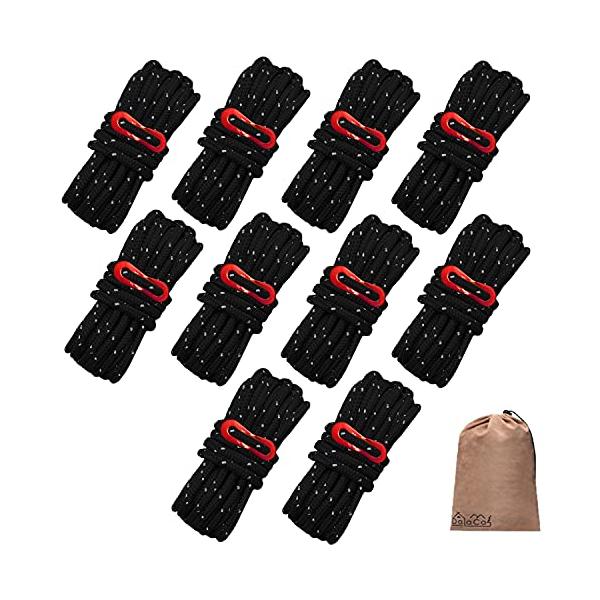 テントロープ・ブラック 5mm/10本 ・・Color:ブラックSize:5mm/10本・＜サイズ＞ロープ：太さ5ｍｍ長さ4ｍ 自在金具：2.8ｇ・＜材質＞ロープ：1500Dポリエステル 自在金具：アルミニウム・＜反射材入り＞お洒落なデザイ...