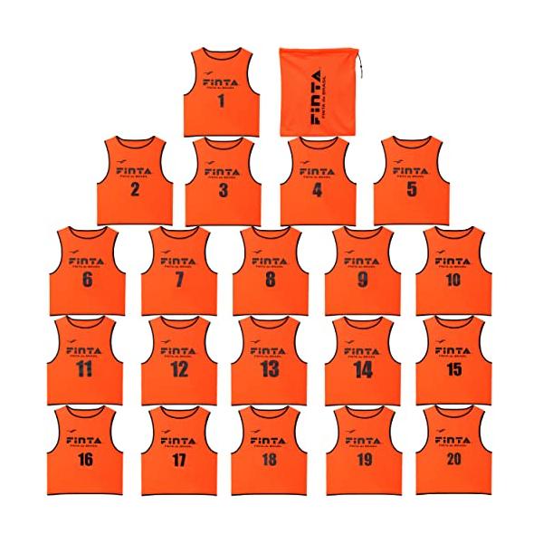 ・(6100)オレンジ one_size ・・Color:(6100)オレンジ・サッカーを愛して止まない国ブラジル発の人気サッカーブランド・FINTAのサッカー、フットサル用のジュニアサイズのビブス、ゲームベスト20枚セット。ゼッケンは1?...