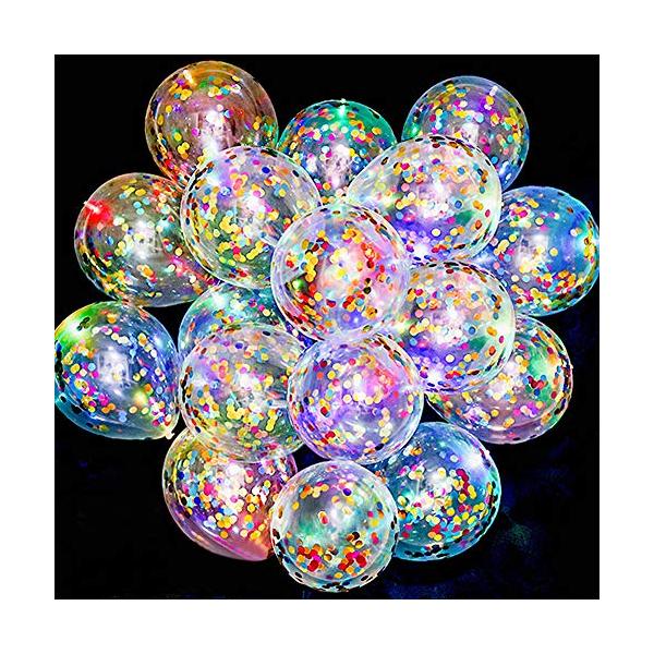 透明/-/LED-FC-01・可愛いデザインたくさんの紙吹雪が入っている、LEDライト内蔵の風船結婚式、その他のお祝いのために飾ります。お誕生日、クリスマス、ウェディングなどさまざまなパーティーはもちろん、コンサートなどのイベント、キャンプ...