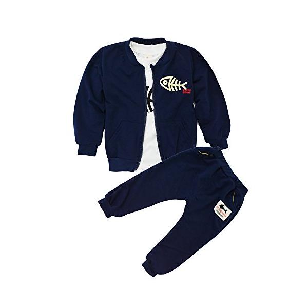 カジュアルブルー/110/-・Size:110Color:ブルー・綿素材なので、柔らかくて肌触りがとっても気持ちいい、キッズにも安心です。通気性＆吸水性も抜群・セット内容：白の長袖のtシャツ+長袖のコート+ロングパンツ　コーディネートの迷い...