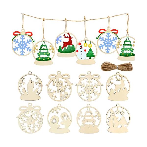 ・DIY可能  ・・Color:DIY可能・セット内容：8種類のロープ付きクリスマスの飾り、各3個、合計24個.・立体透かし彫り：この工芸品は立体透かし彫りのデザインなので、とてもデリケートです。更に、好みに合わせて好きな絵柄を描くことがで...