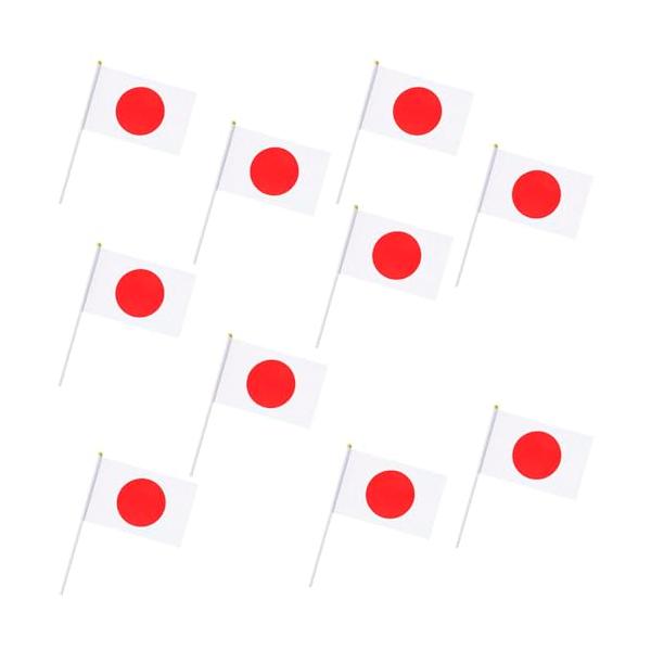 日本白と赤/21cm x 14cm/-・セット内容10本入りのミニ手旗セットです。軽くて持ち運びが容易だし、ご家族やご友人と一緒にご利用いただけます。イベントが終わったあとはほしい人にあげることができます。・サイズフラッグサイズ：21cmx...