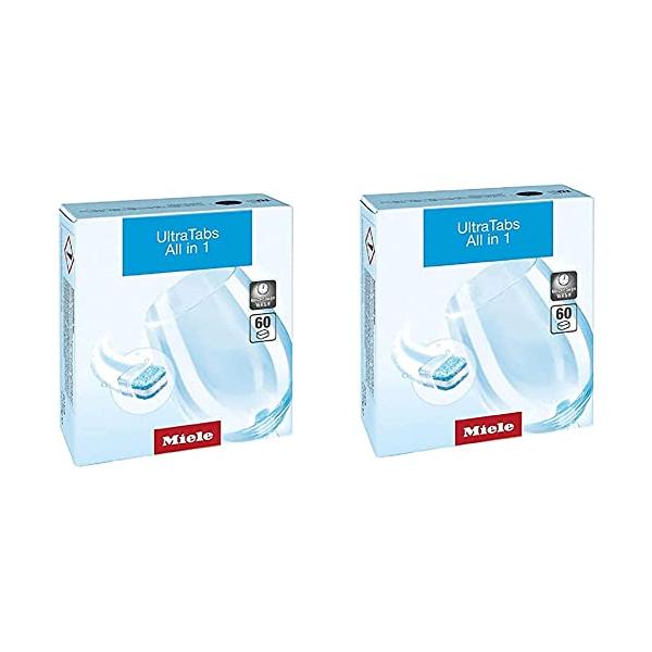 -/60個 (x 2)/-・パッケージ個数:2・ミーレ食器洗い用タブレット洗剤 (乾燥仕上げ成分入り)・販売単位:60粒×1箱（×2）・正味量: 60 粒 (1275g)（×2）