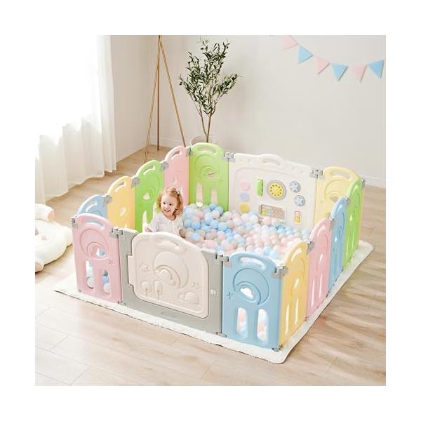 マルチカラー/14枚セット/-・Color:マルチカラー・「折り畳める＆収納便利」折りたたみ式で一人でもラクラク扱える軽量デザイン。他の部屋への持ち運びや片付けが簡単で、収納時も場所を取りません。・「安全＆安心」パネル同士をつなぐ14個の頑...